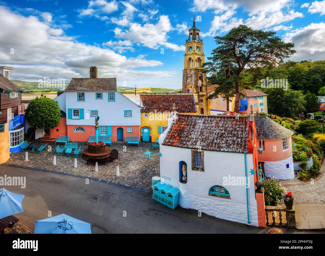 Picturesque Portmeirion village, known for its colorful mediterranean ...