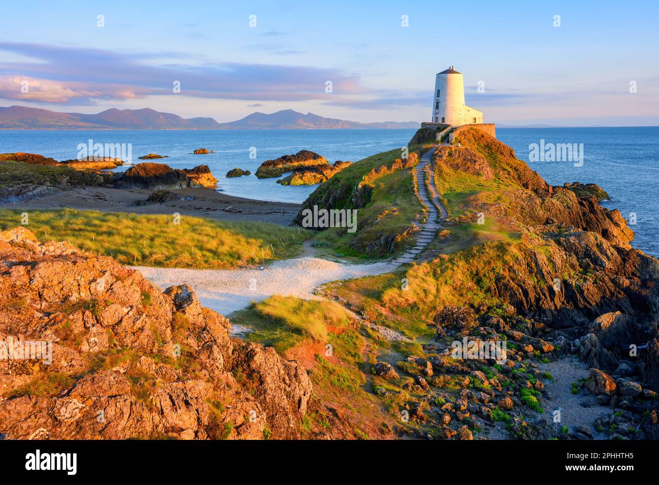 Twr Mawr lighthouse, an iconic landmark on Anglesey island, view on ...