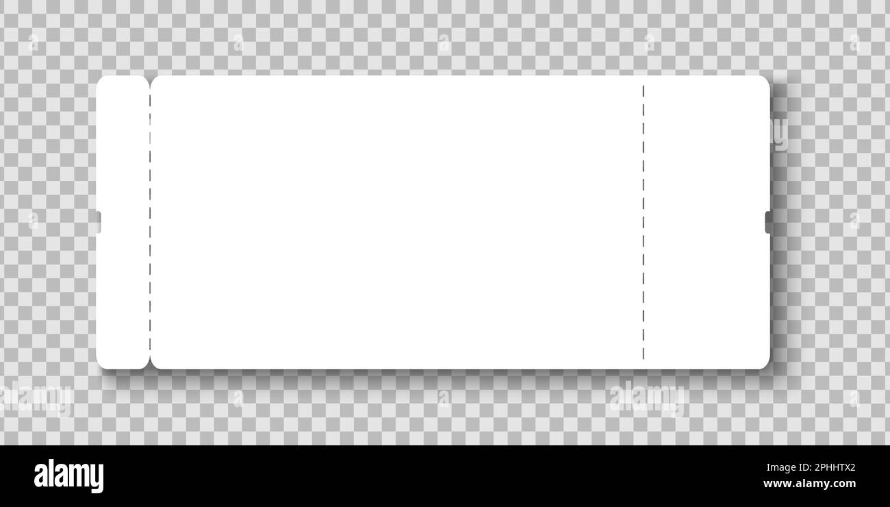 Blank ticket or flyer template. White paper ticket mockup for airplane, concert, movie, museum ...