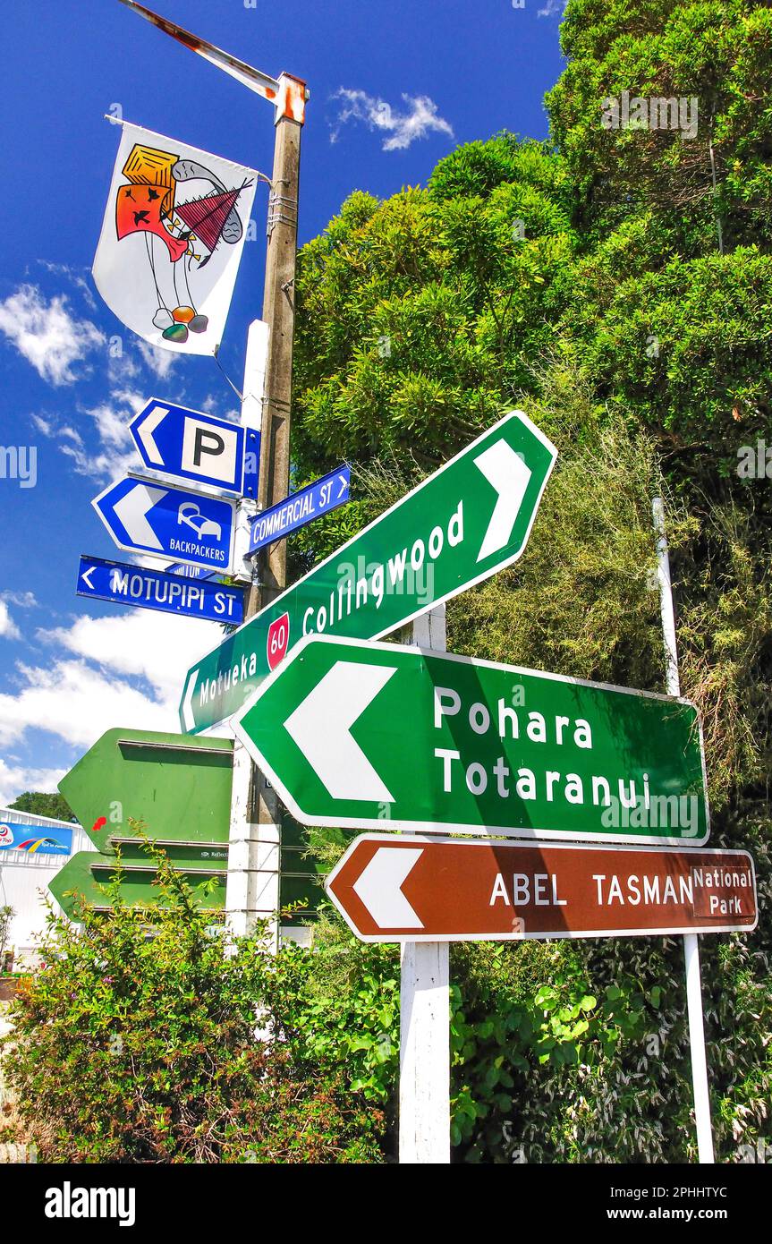 Street direction signs, Motupipi Street, Takaka, Nelson Region, South ...