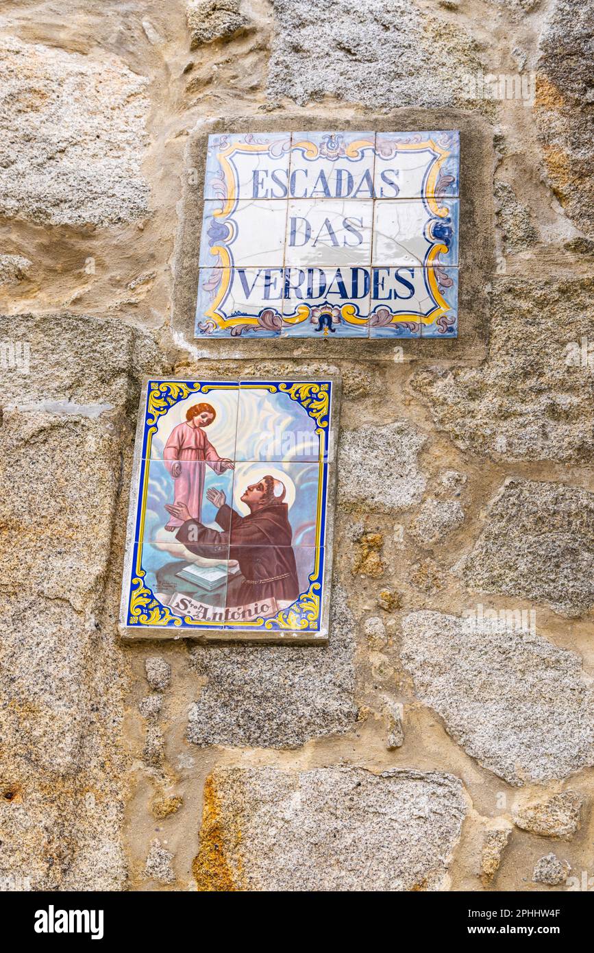 Europe, Portugal, Porto. Traditional tile sign for the stairs to the ...
