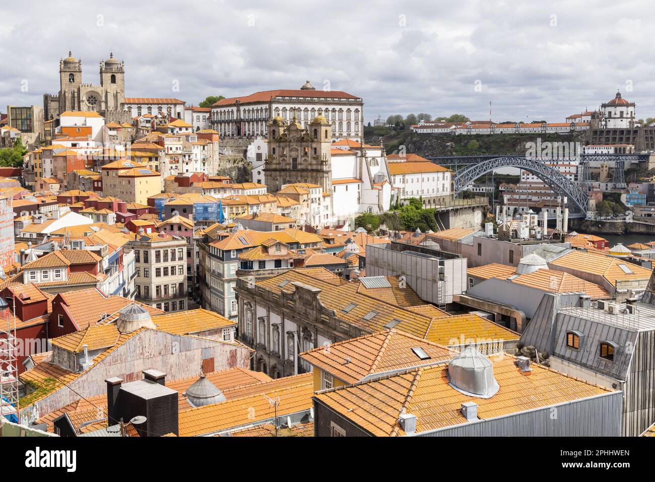 Europe, Portugal, Porto. Vitória terra cotta tile roof-tops. UNESCO ...
