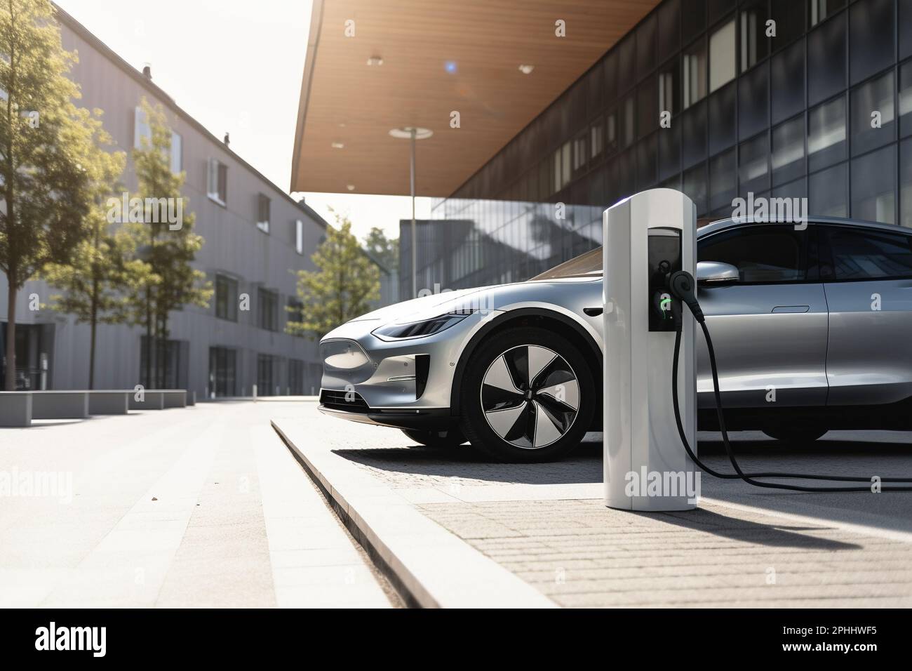 A shiny new electric charging station with a sleek and modern design ...
