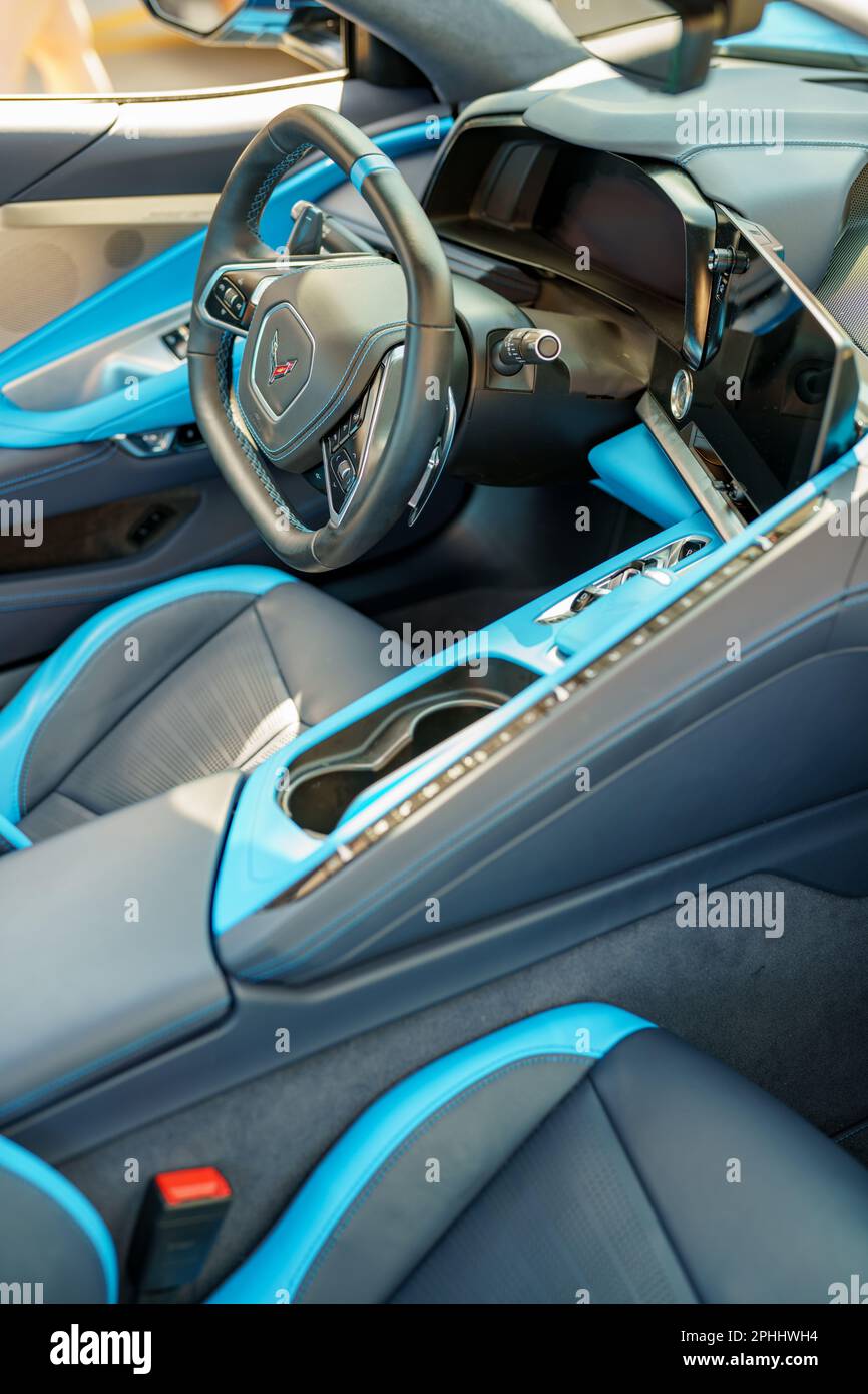 Weston, FL, USA - March 12, 2023: Interior view of a new Chevy Corvette ...