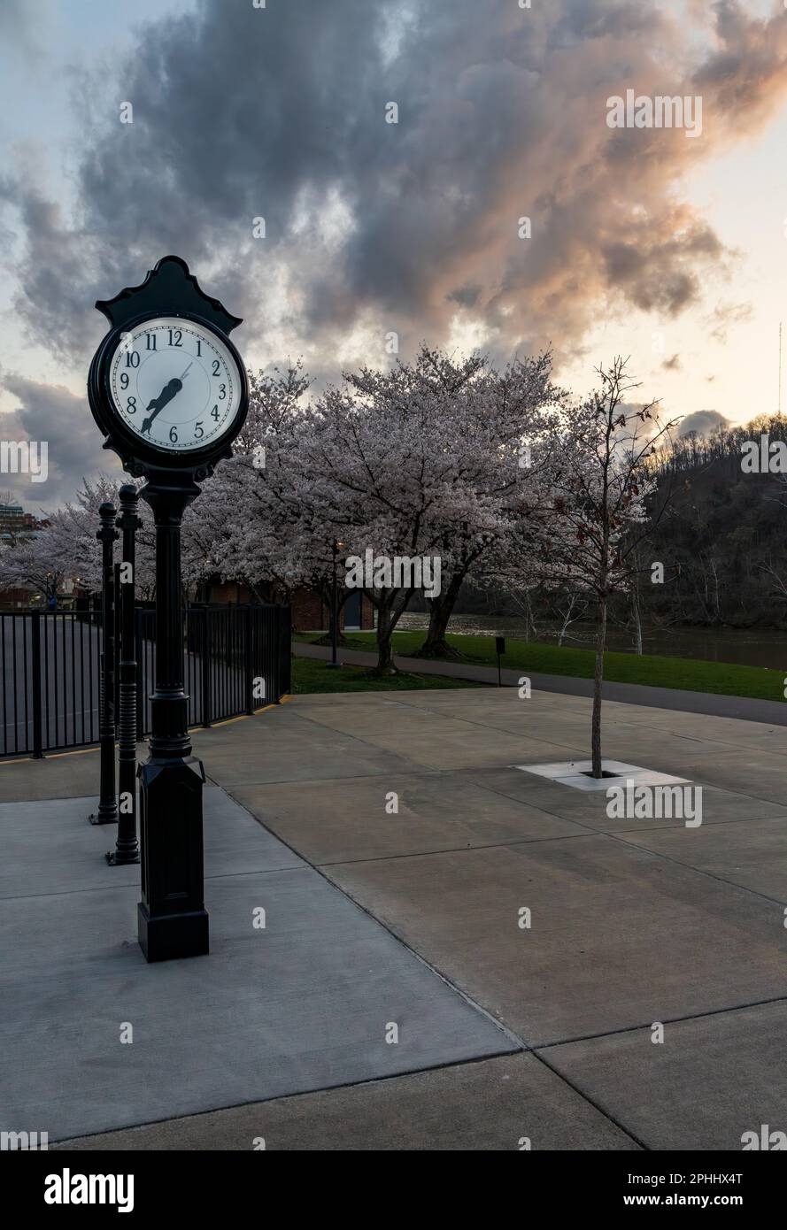 Old fashioned clock by the walking and cycling trail in Morgantown WV ...