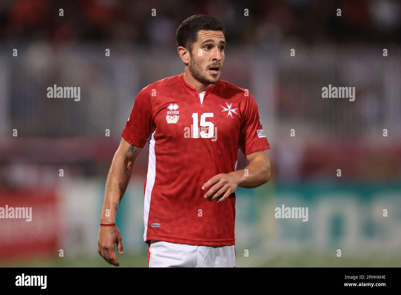 Attard, Malta, 26th March 2023. Juan Corbolan of Malta reacts during ...