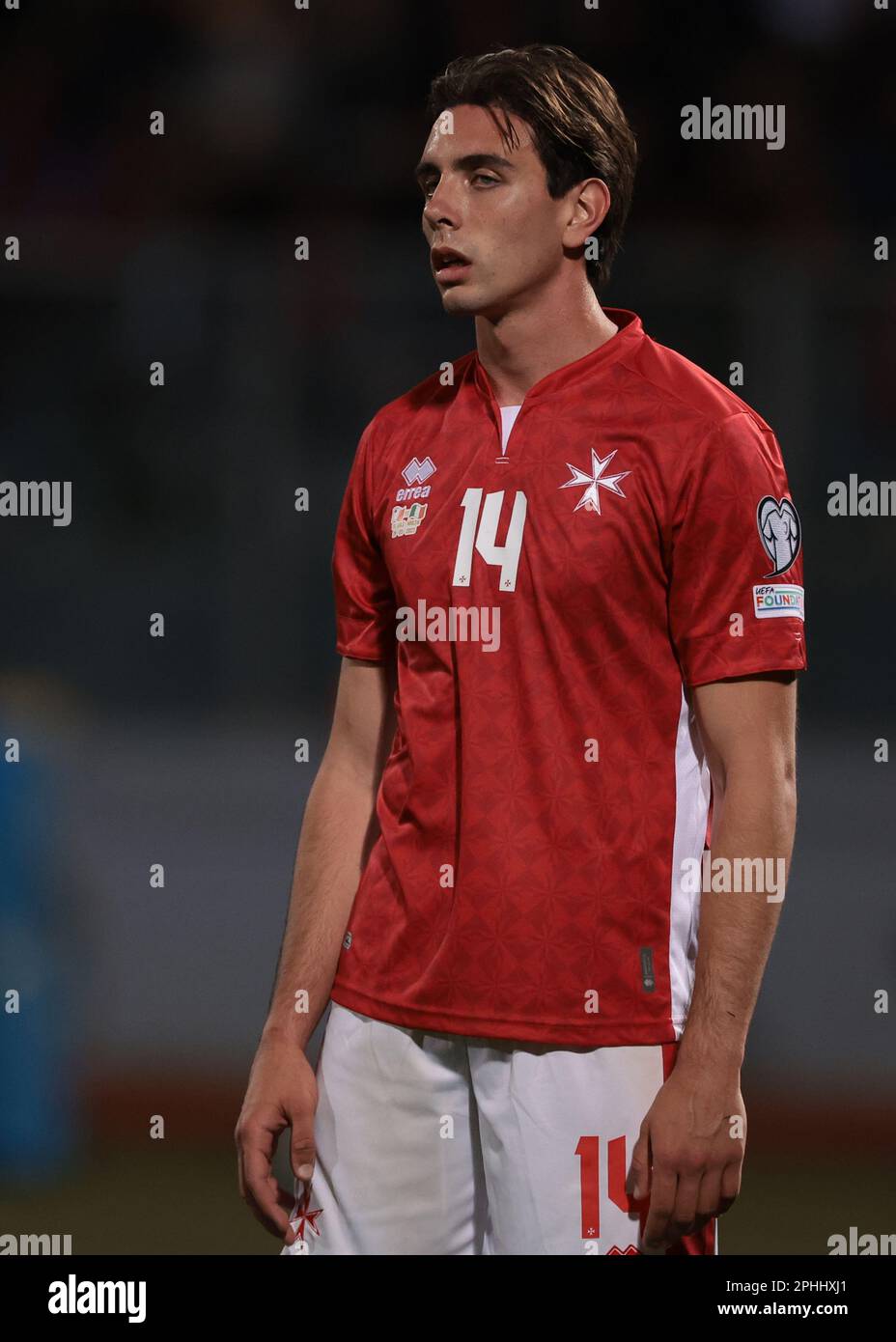 Attard, Malta, 26th March 2023. Alexander Satariano of Malta looks on ...