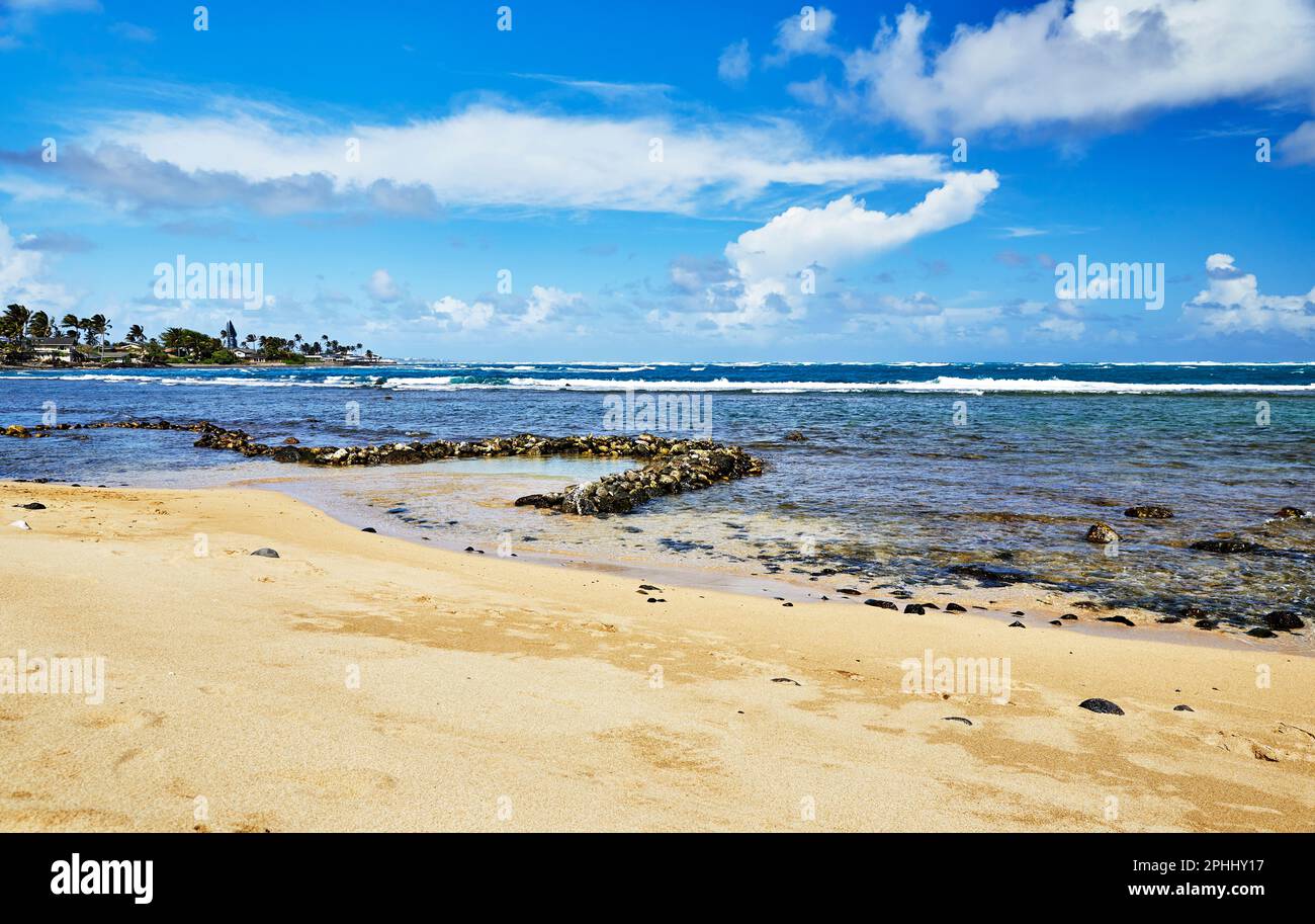 Hawaiian Fish Pond made from lava rock close to shore Stock Photo - Alamy