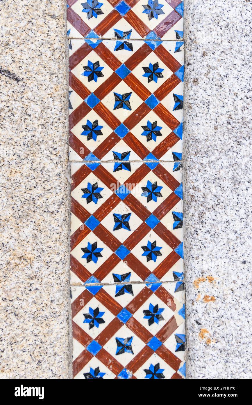 Europe, Portugal, Caminha. Traditional hand painted azulejos tiles on a ...