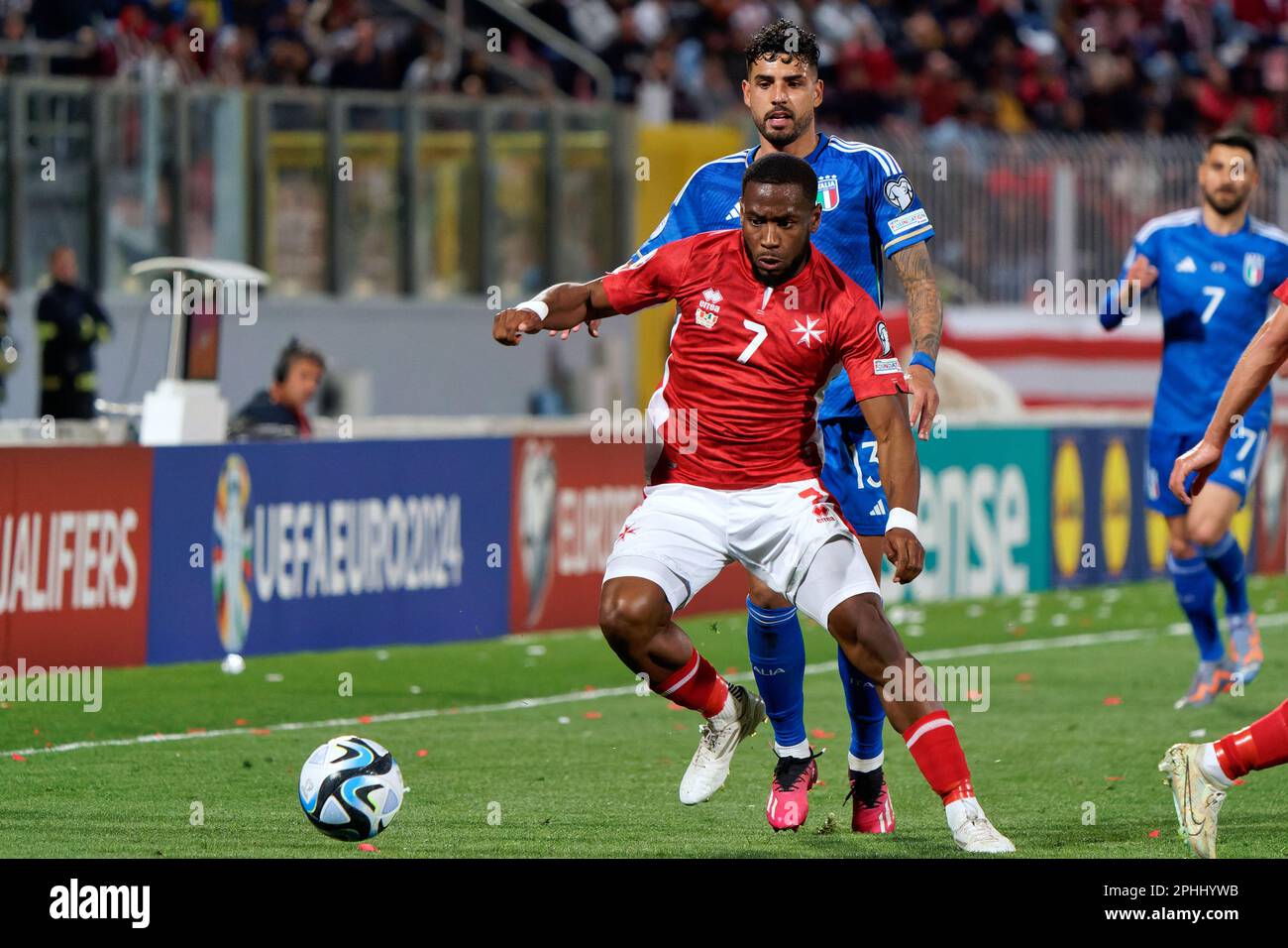 Joseph Mbong (Malta) and Emerson Palmieri (Italy) during European ...