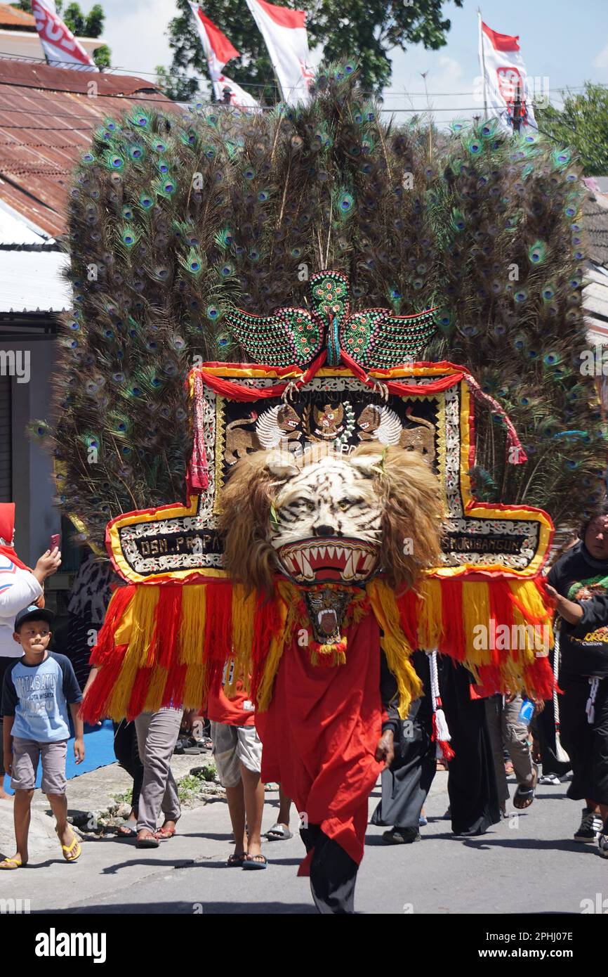 Javanese performing reog dance. Reog is a traditional dance that become ...