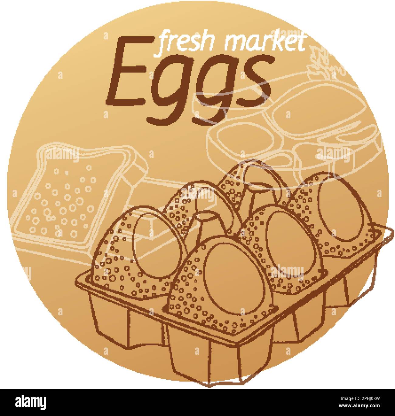 Eggs in carton hand drawn linear illustration. Vector icon on beige ...
