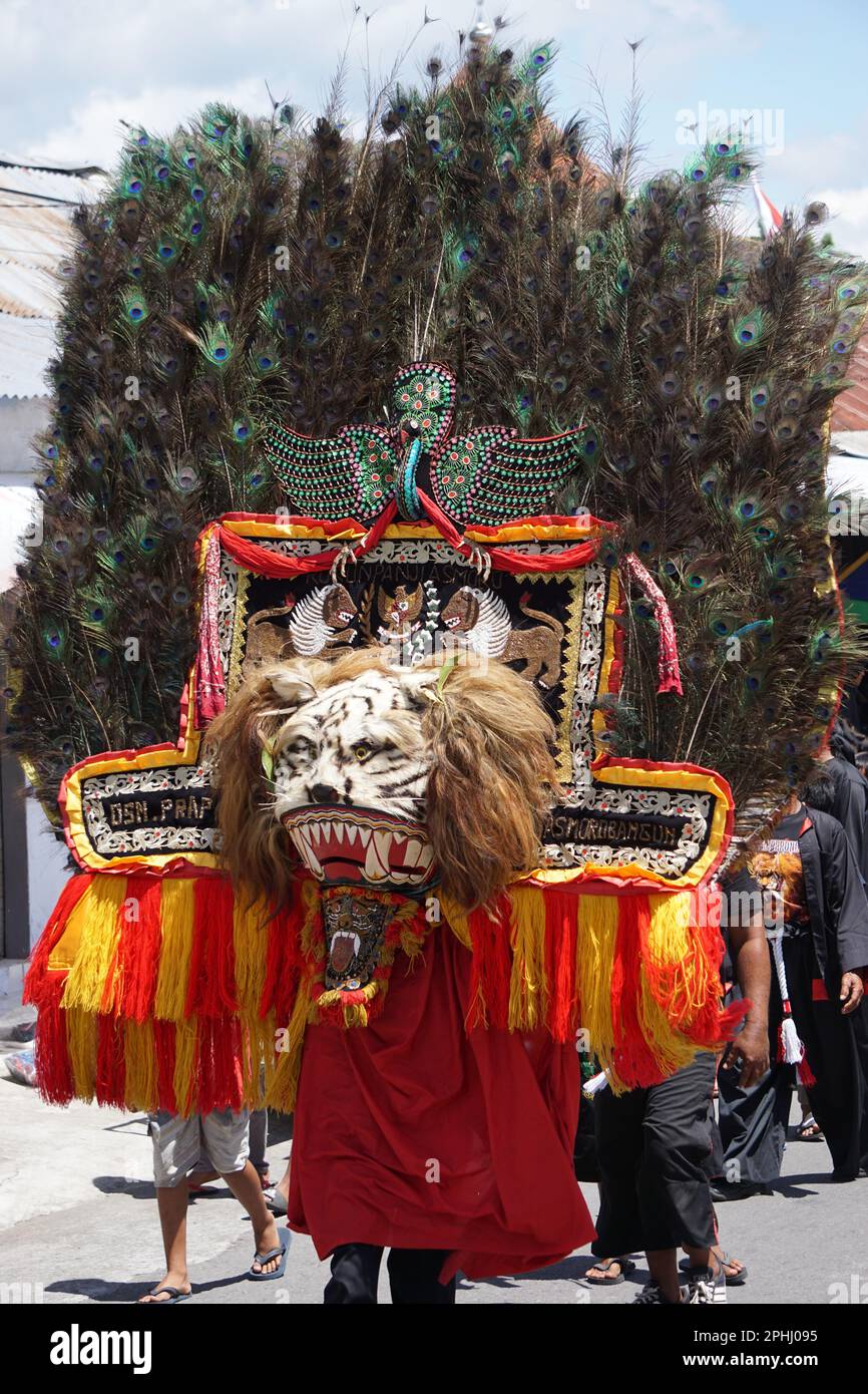 Javanese performing reog dance. Reog is a traditional dance that become ...