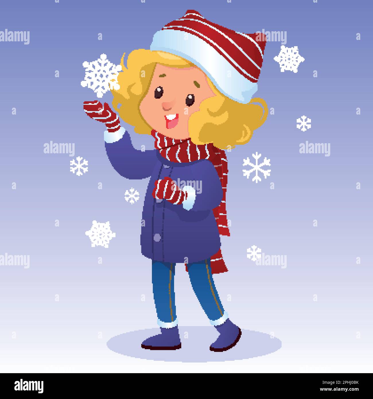 Child catching snowlakes in winter. Vector illustration Stock Vector ...