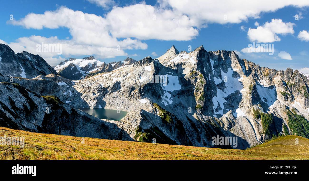 Panoramic View of A Pristine Alpine Lake and Rocky Mountains Glacier ...