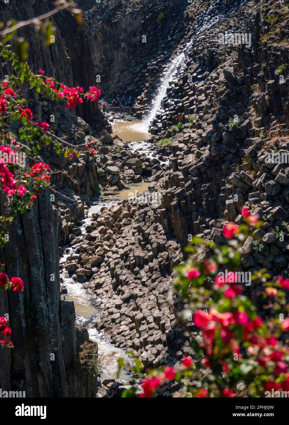 Basaltic Prisms, National Park with Waterfall geometric formations ...
