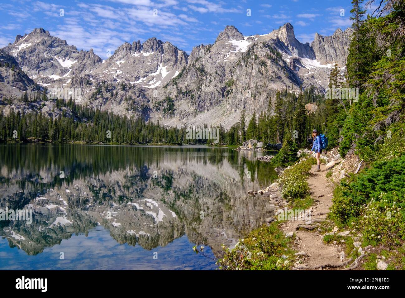 A Woman Hiker Stops to Enjoy the View on The Alice Lake Trail. Sawtooth ...