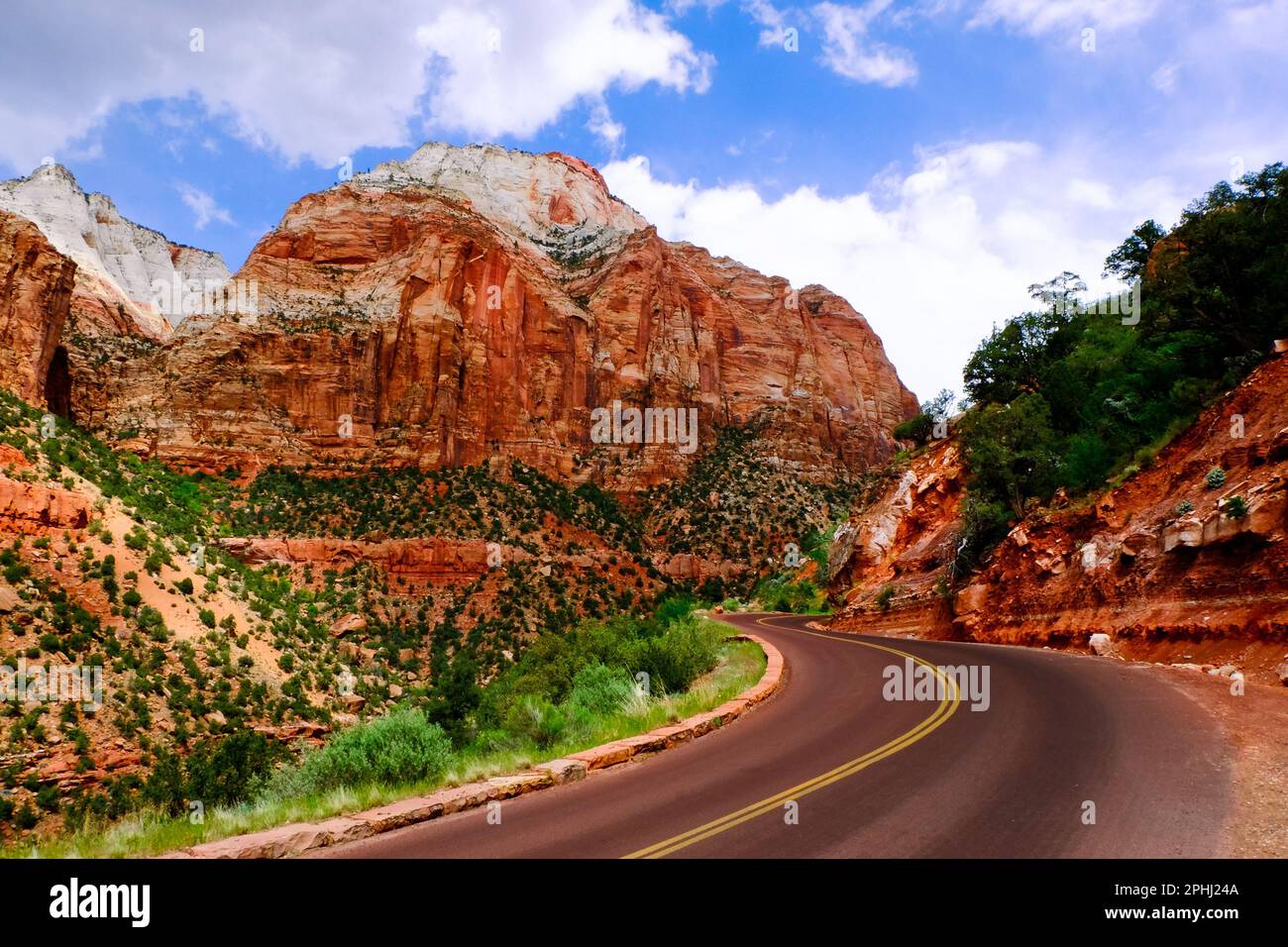The East Temple and Road Winding Through Zion Canyon. Zion National ...
