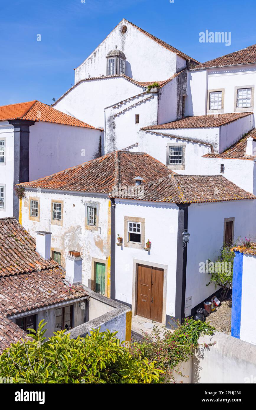 Europe, Portugal, Obidos. Traditional homes with tile roofs in Obidos ...