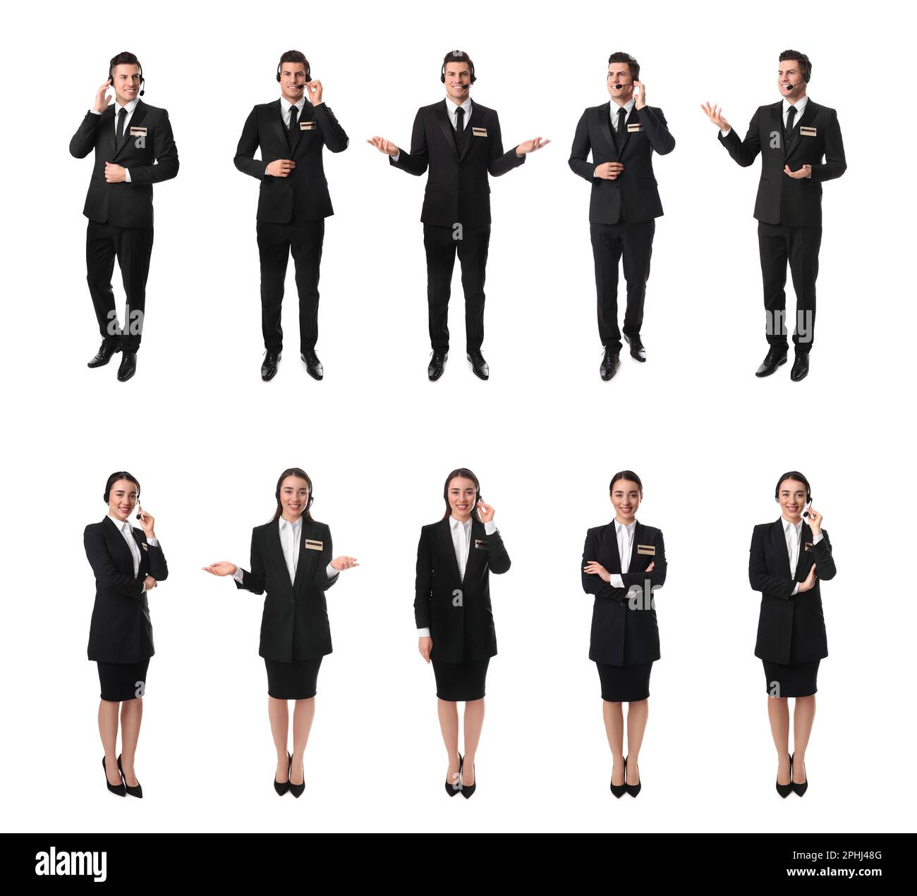 Collage with photos of receptionists on white background Stock Photo ...