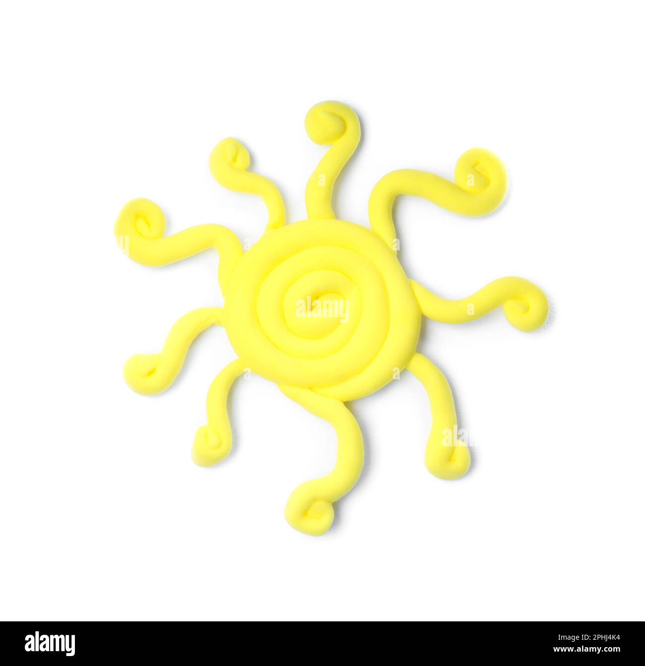 Yellow sun made from play dough on white background, top view Stock ...
