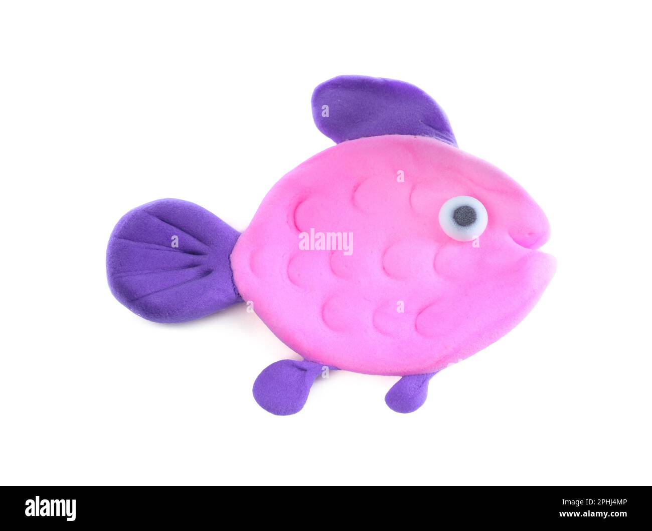 Colorful fish made from play dough isolated on white, top view Stock ...