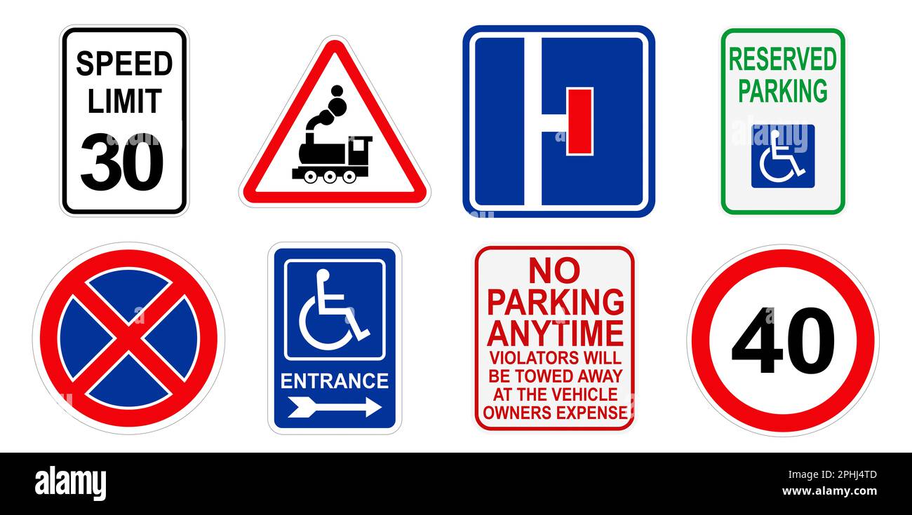 Set with different traffic signs on white background, banner design ...