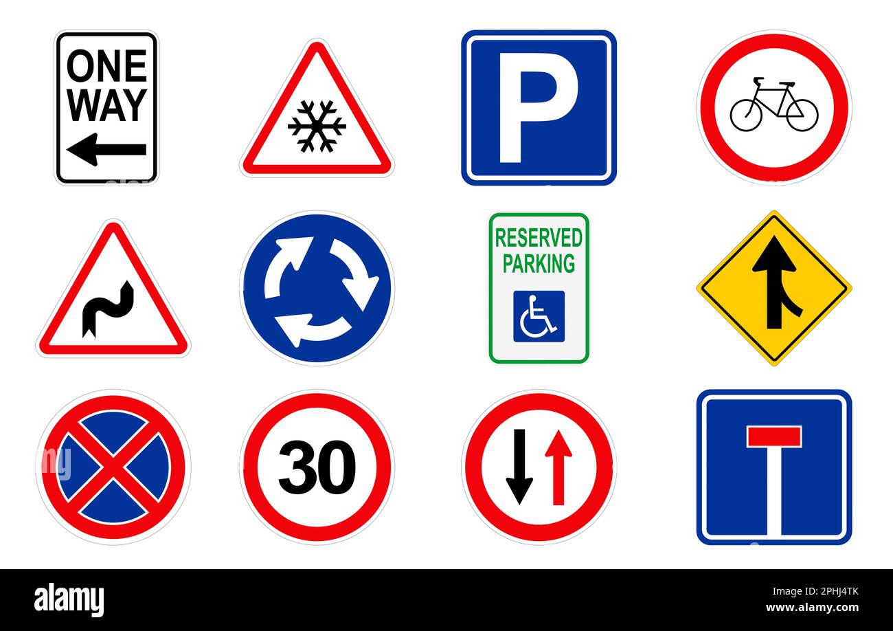 Set with different traffic signs on white background. Illustration ...