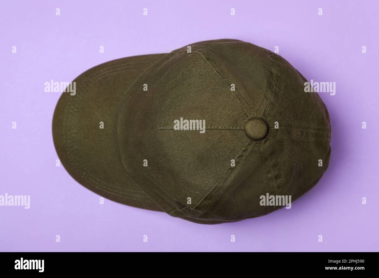 Baseball cap on violet background, top view. Mock up for design Stock ...