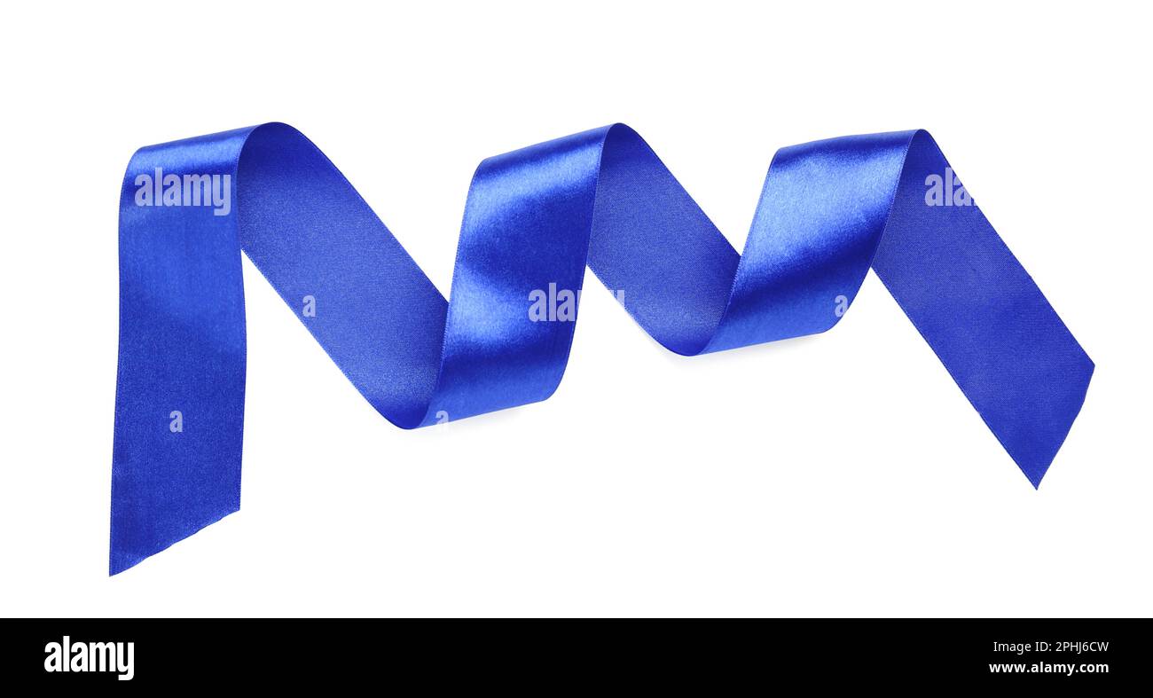 Beautiful blue ribbon isolated on white, top view Stock Photo - Alamy