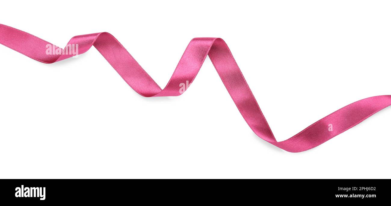 Beautiful pink ribbon isolated on white, top view Stock Photo - Alamy