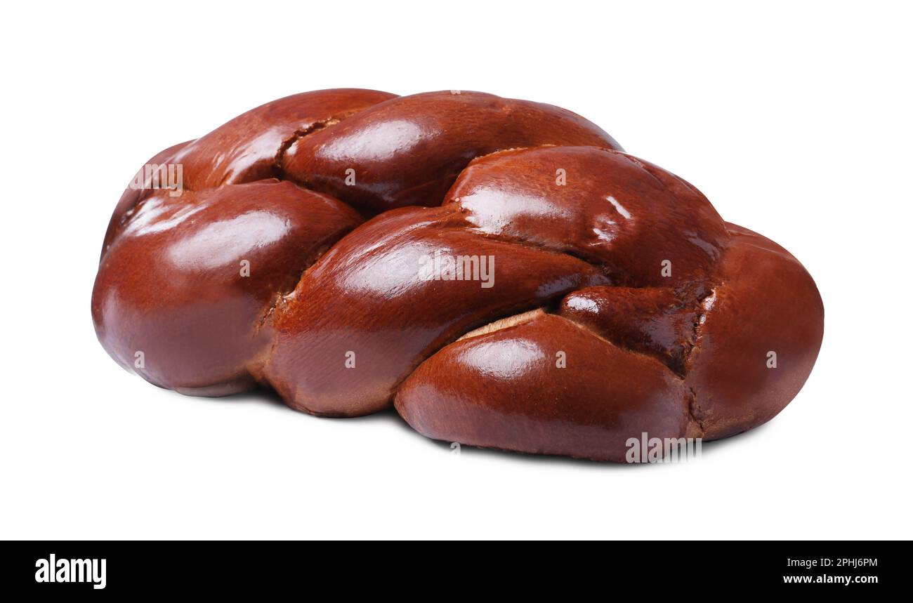 Homemade braided bread isolated on white. Traditional Shabbat challah ...