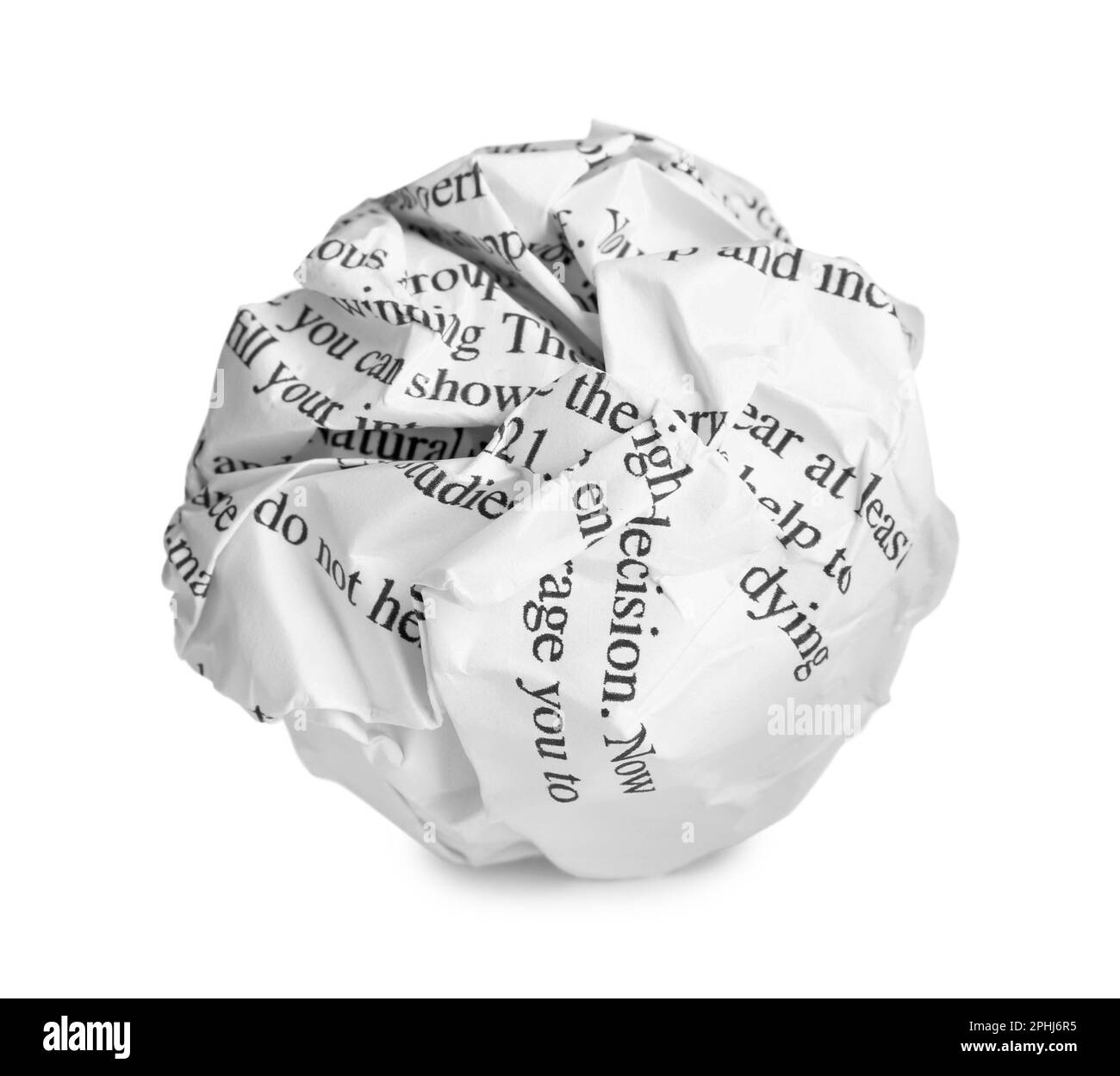 Crumpled sheet of paper with printed text isolated on white Stock Photo ...