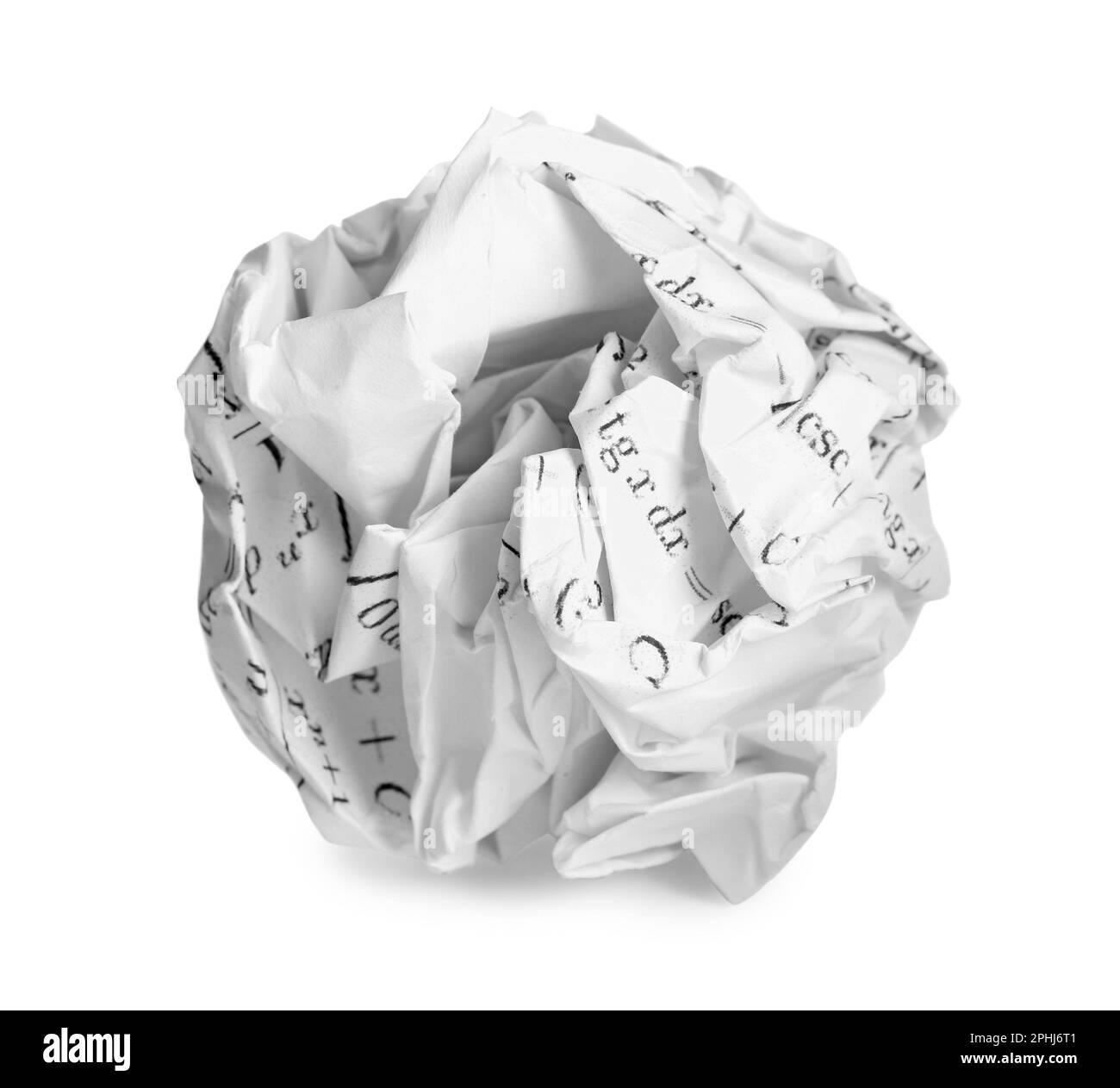Crumpled sheet of paper with math equations isolated on white Stock ...