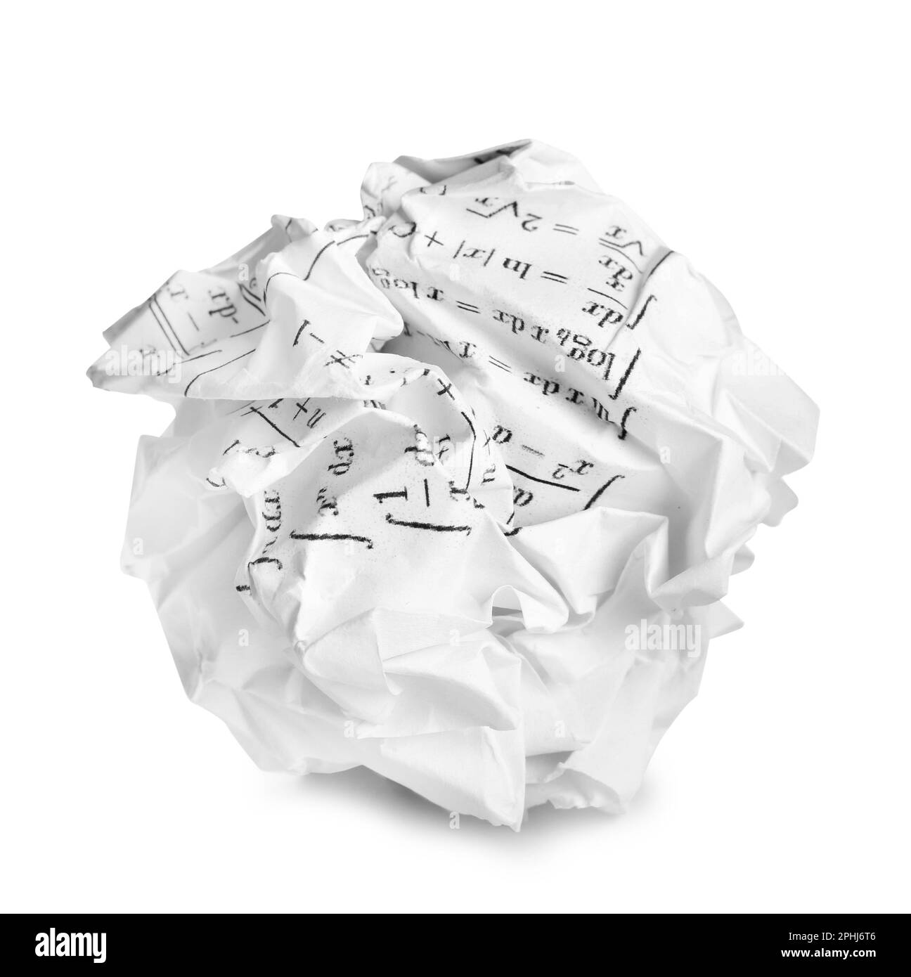 Crumpled sheet of paper with math equations isolated on white Stock ...