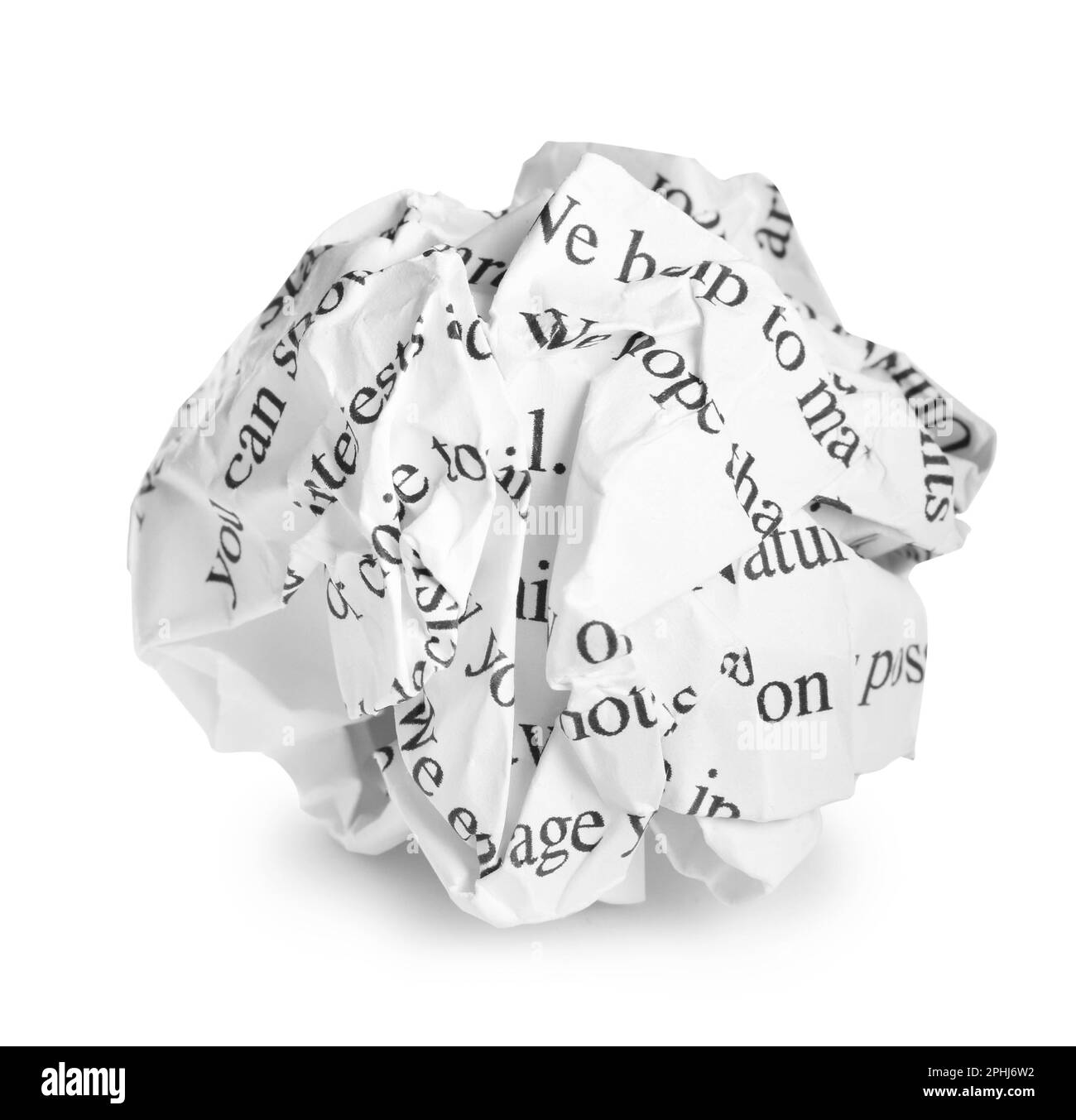 Crumpled sheet of paper with printed text isolated on white Stock Photo ...
