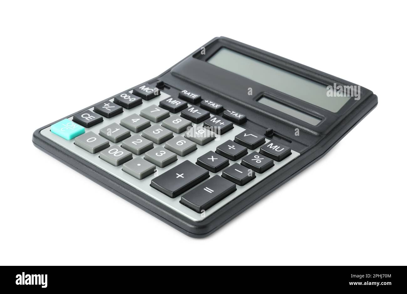 Modern calculator on white background. Office equipment Stock Photo - Alamy