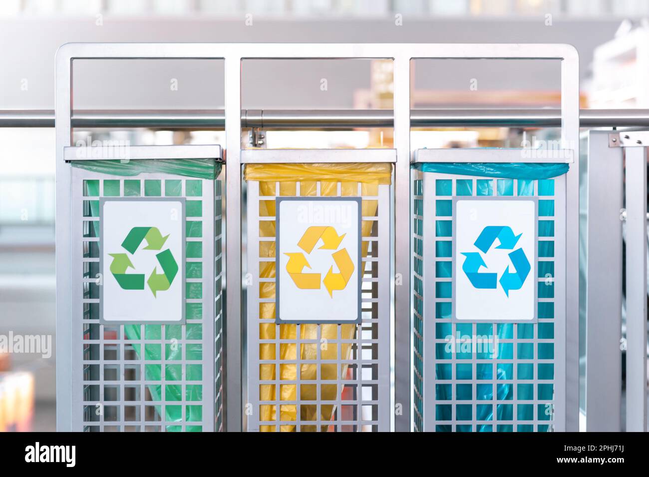 Color waste sorting bins indoors. Recycling concept Stock Photo - Alamy