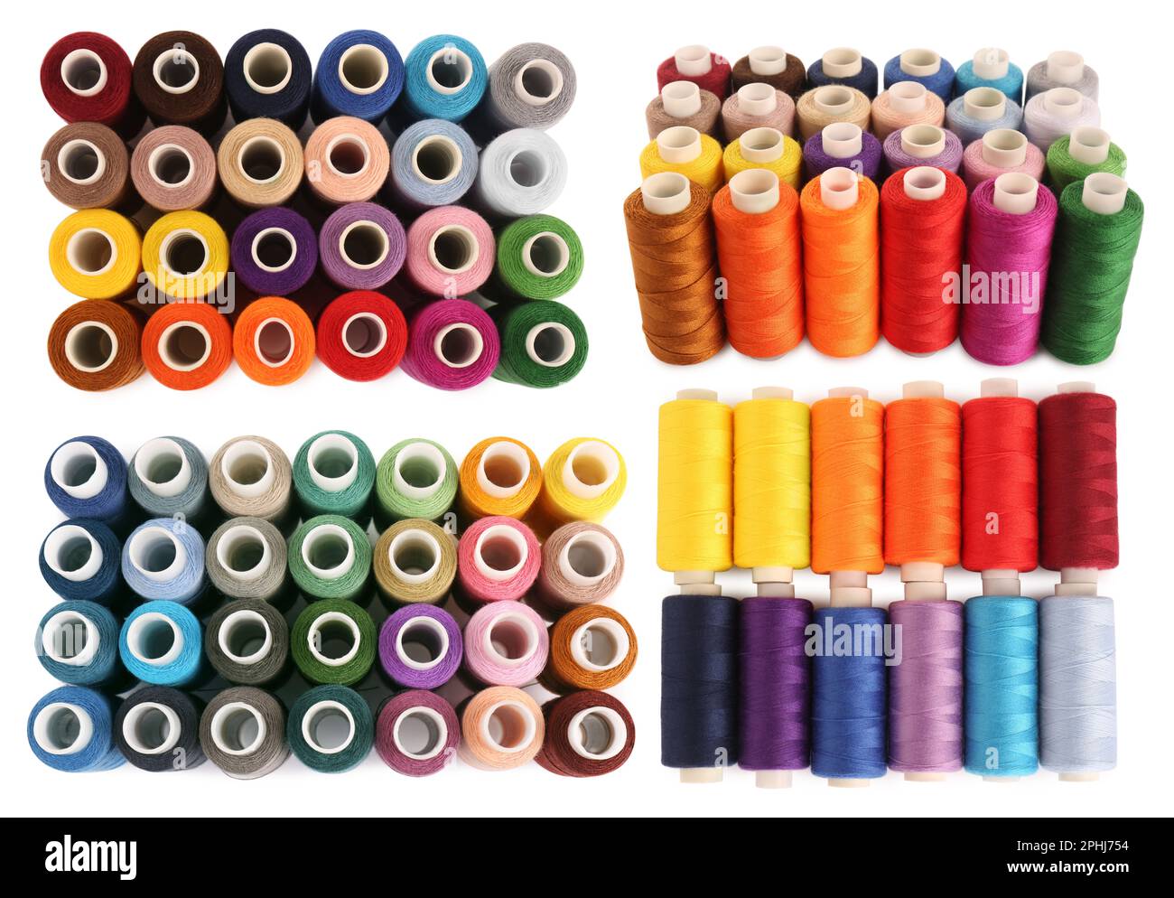 Set with spools of multicolor on white background Stock Photo - Alamy