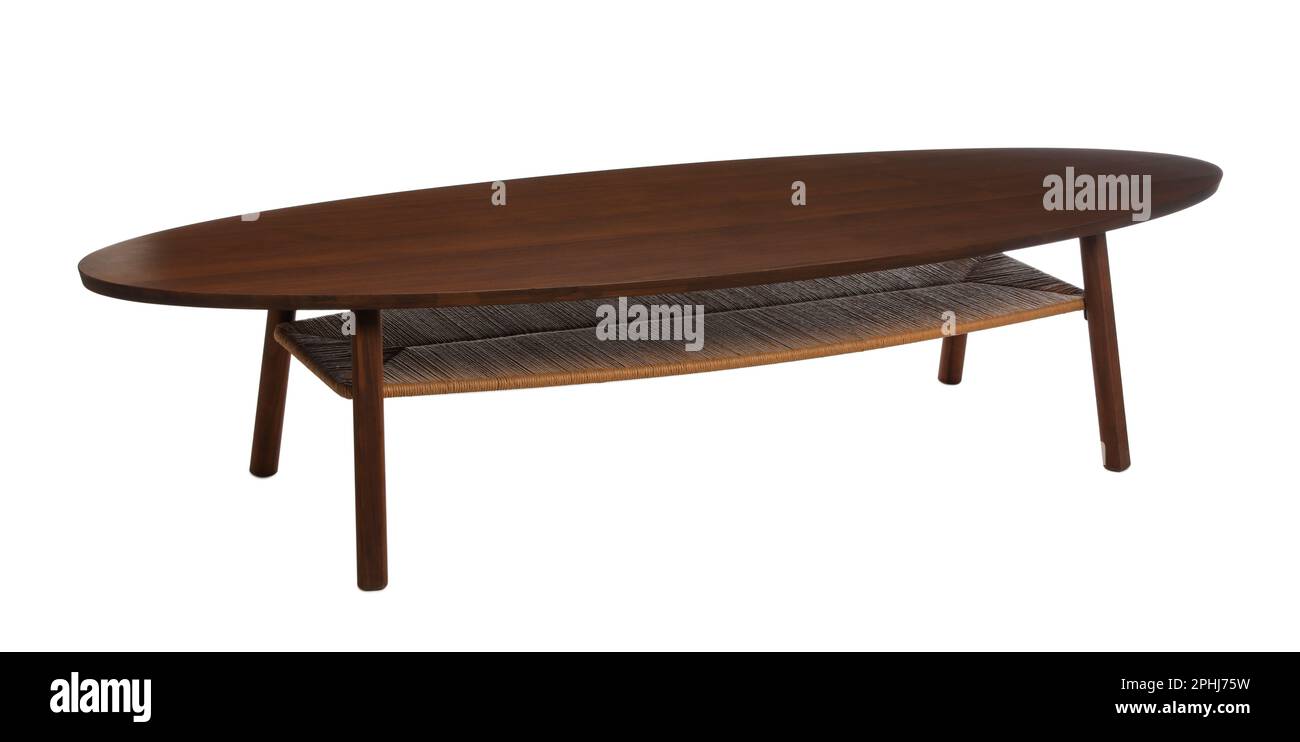 Stylish empty wooden table isolated on white Stock Photo - Alamy