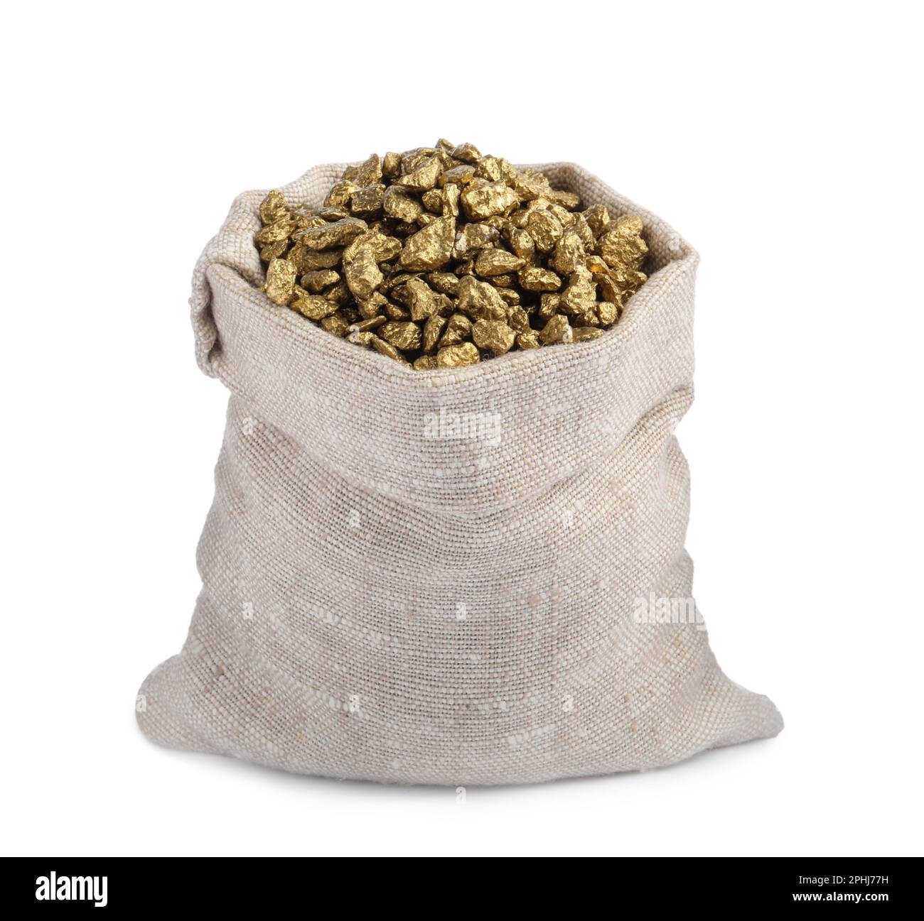 Sack of gold nuggets on white background Stock Photo - Alamy