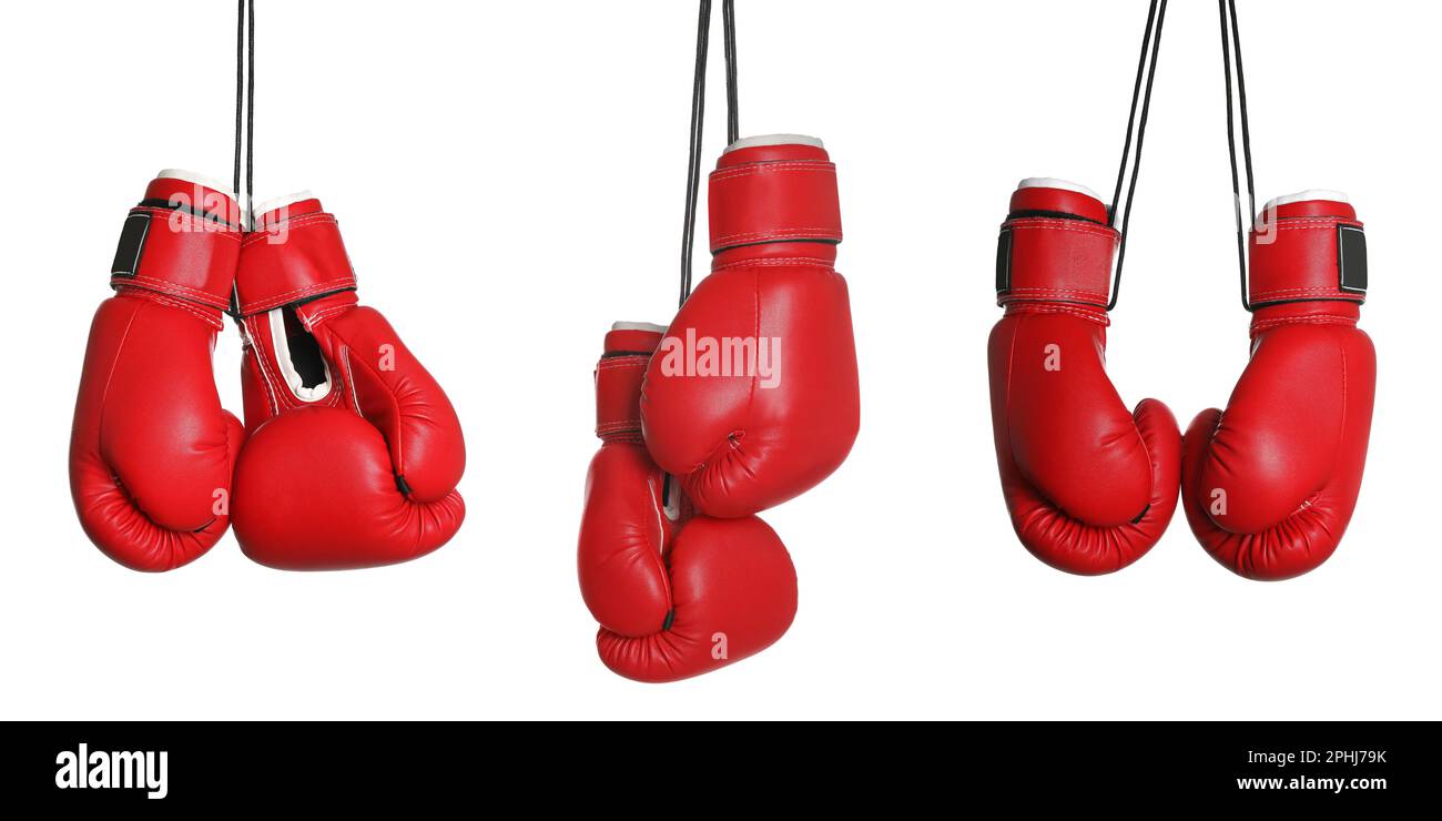 Set with red boxing gloves on white background. Banner design Stock ...