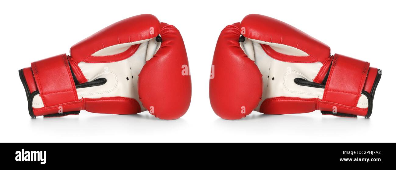 Red boxing gloves on white background. Banner design Stock Photo - Alamy