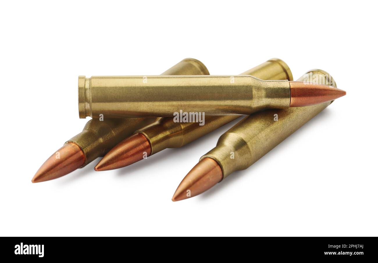 Many bullets on white background. Military ammunition Stock Photo - Alamy