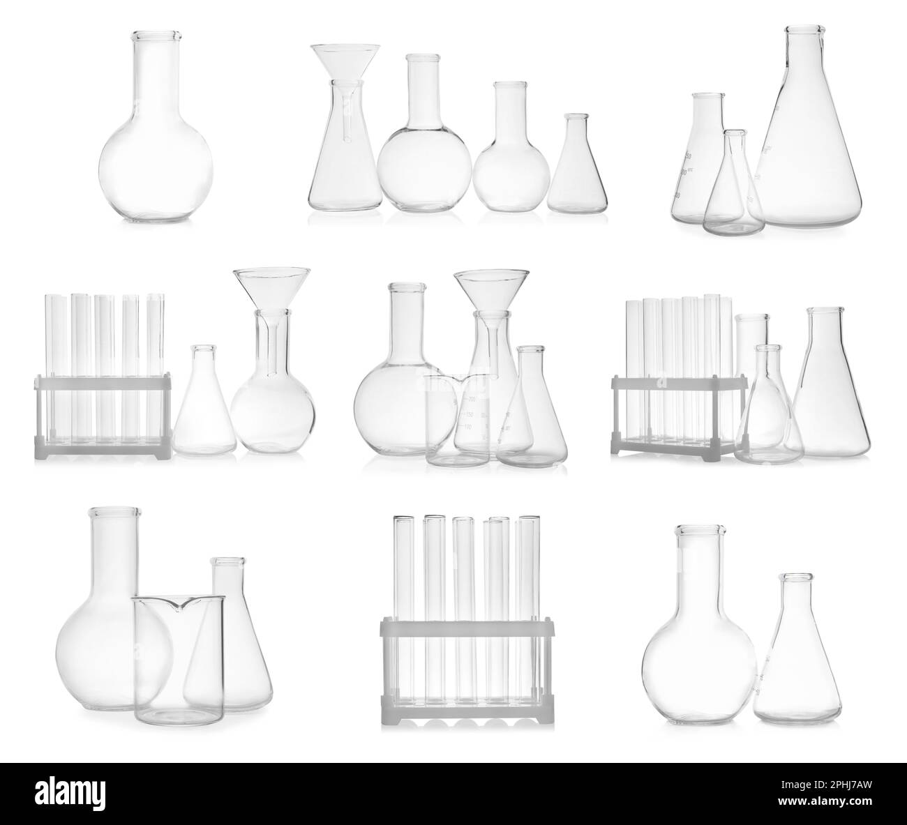 Set of different empty laboratory glassware on white background Stock ...