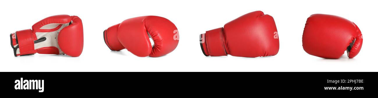 Set with red boxing gloves on white background. Banner design Stock ...