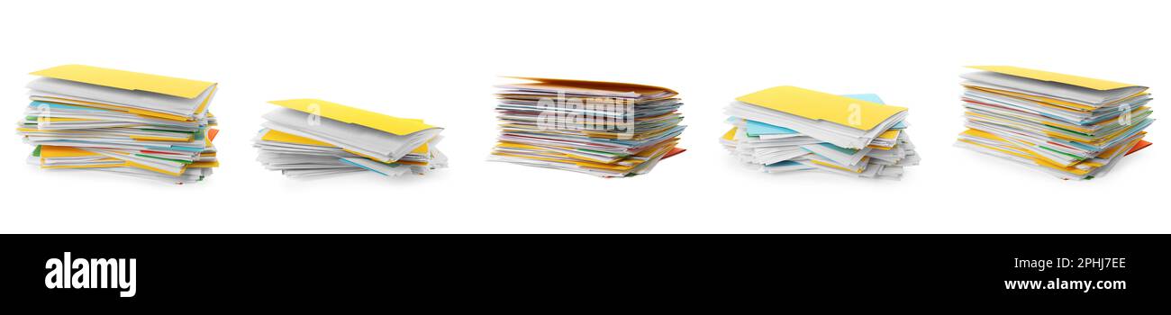 Set of different files with documents on white background. Banner ...