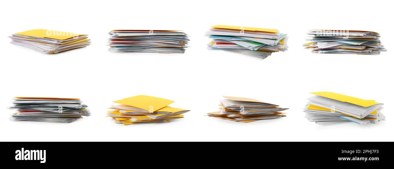 Set of different files with documents on white background. Banner ...