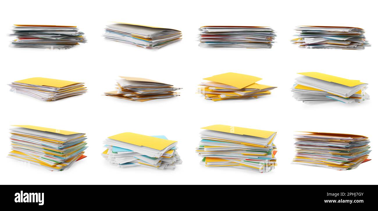 Set of different files with documents on white background. Banner ...