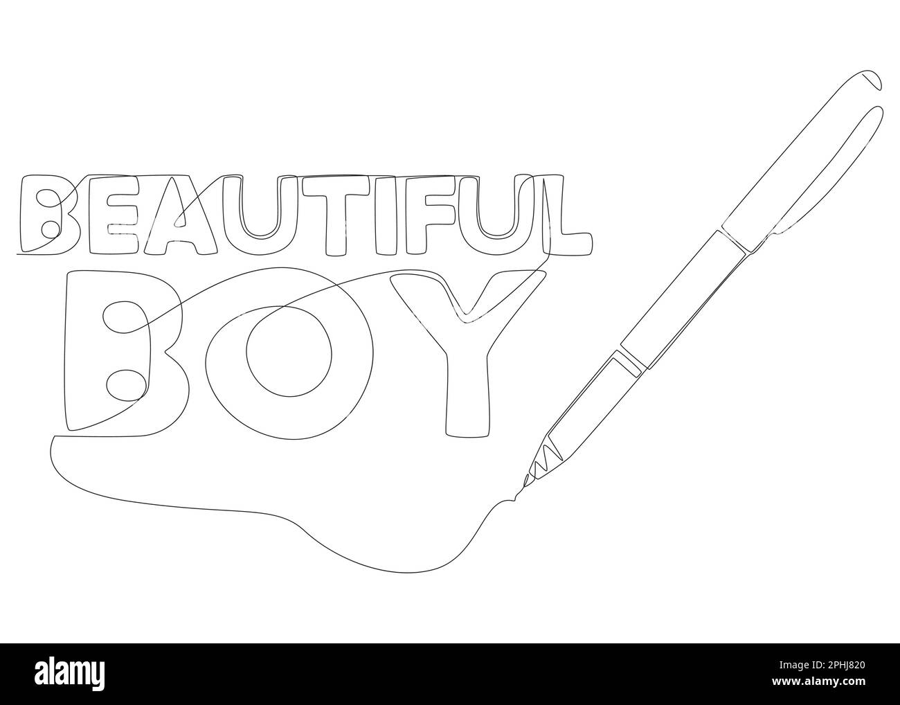 One continuous line of Beautiful Boy text written with a pencil, felt ...